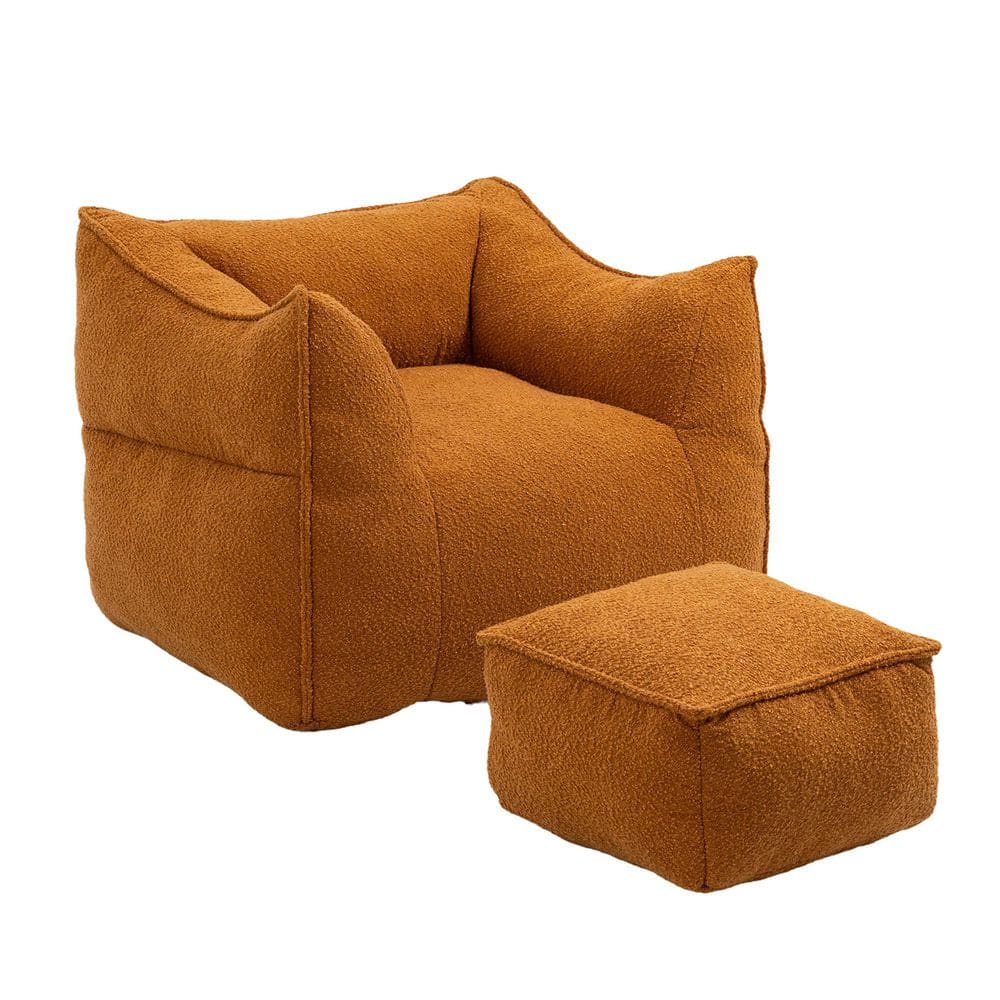 HOMEFUN Modern Orange Boucle Square Bean Bag Accent Chair with Ottoman ...