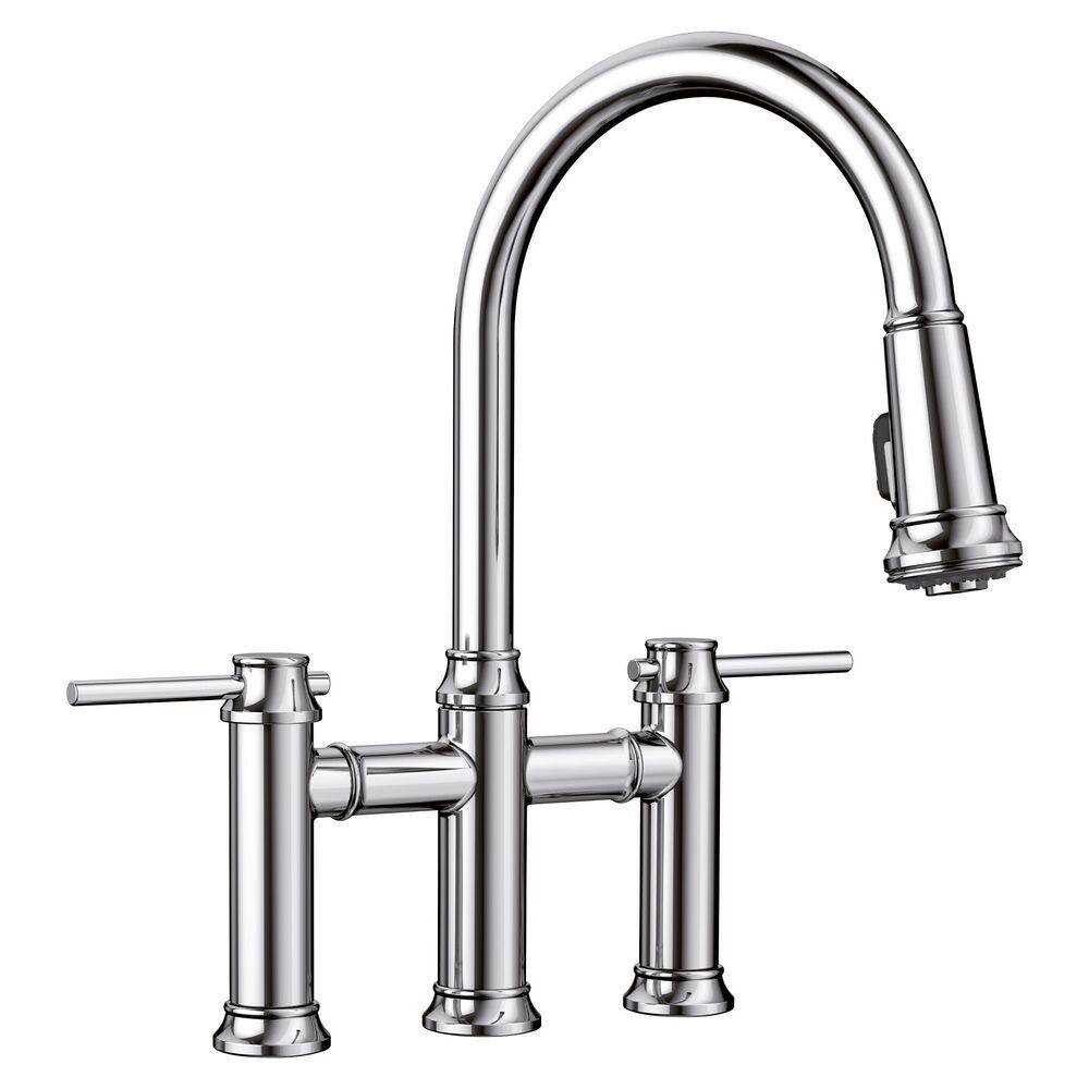 Blanco Empressa 2 Handle Gooseneck Bridge Kitchen Faucet with Pull-Down ...