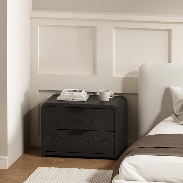 Manhattan Comfort Grace Modern Black 2-Drawer 28 in. W Nightstand with Black Handles NS007-BK ...