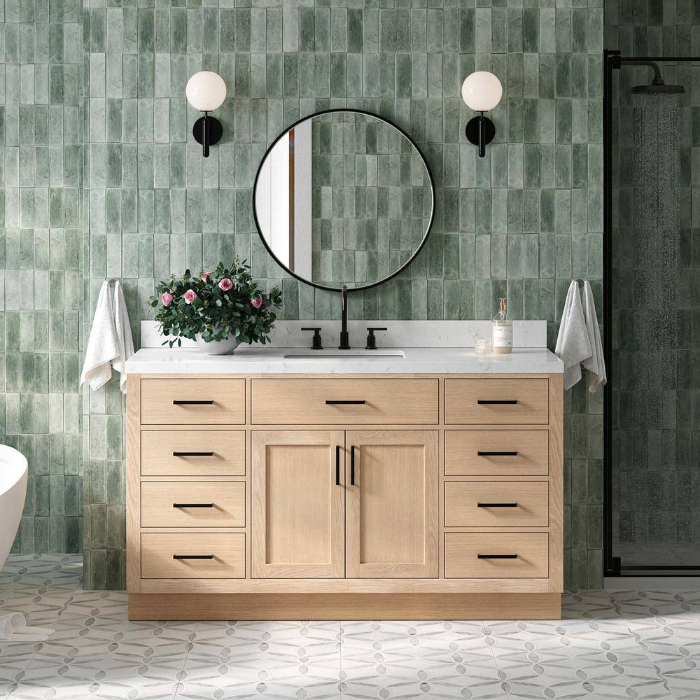 ARIEL Hepburn 60 in. Single Sink Freestanding Bathroom Vanity in Oak ...