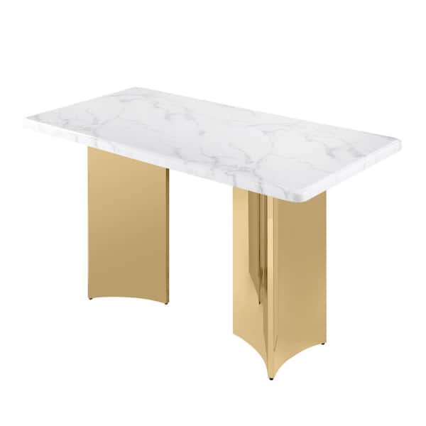 Best Quality Furniture Judy Rectangle White Marble Top 42 in W. Gold ...