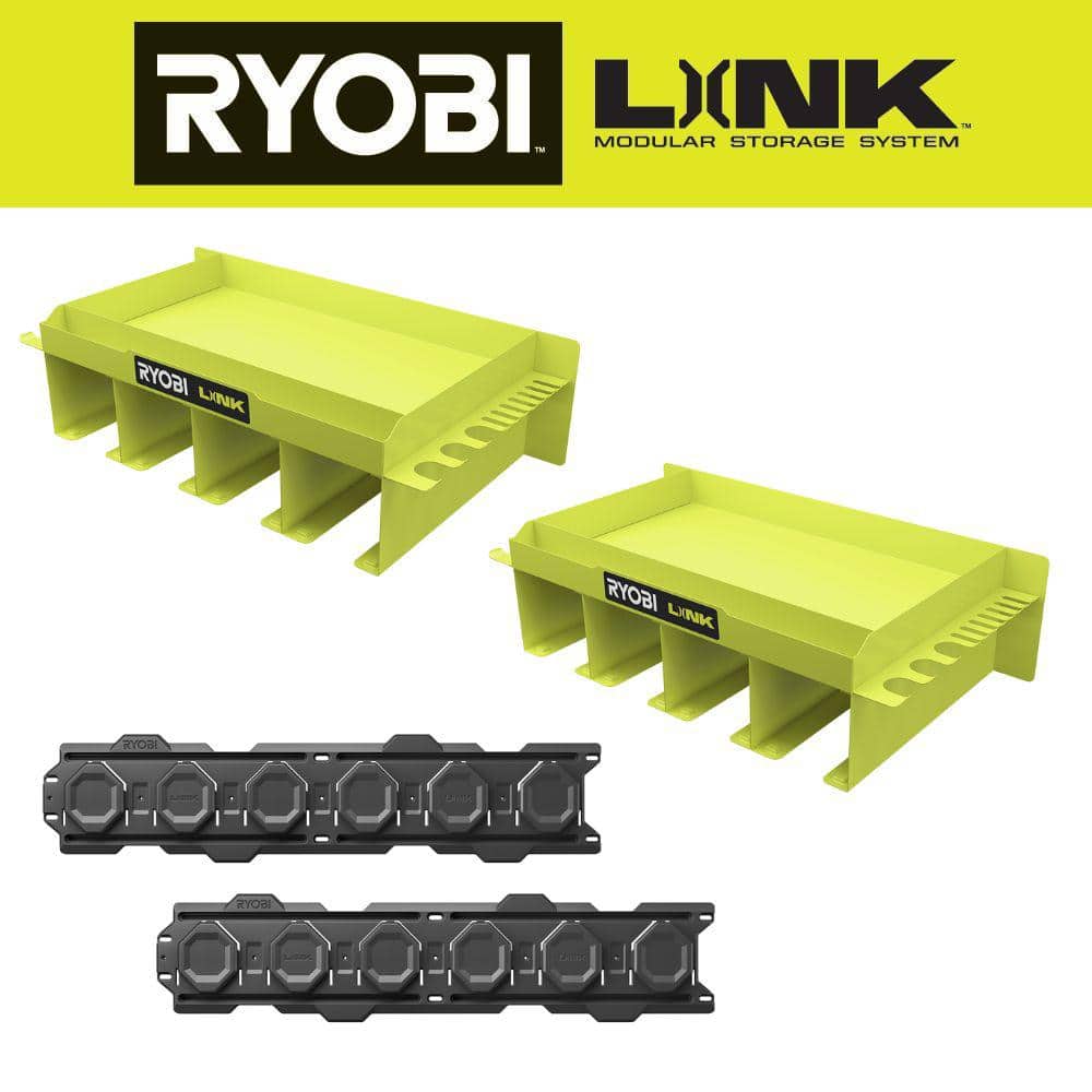 RYOBI LINK Tool Organizer Shelf (2-Pack) with Wall Rail (2-Pack) STM504 ...