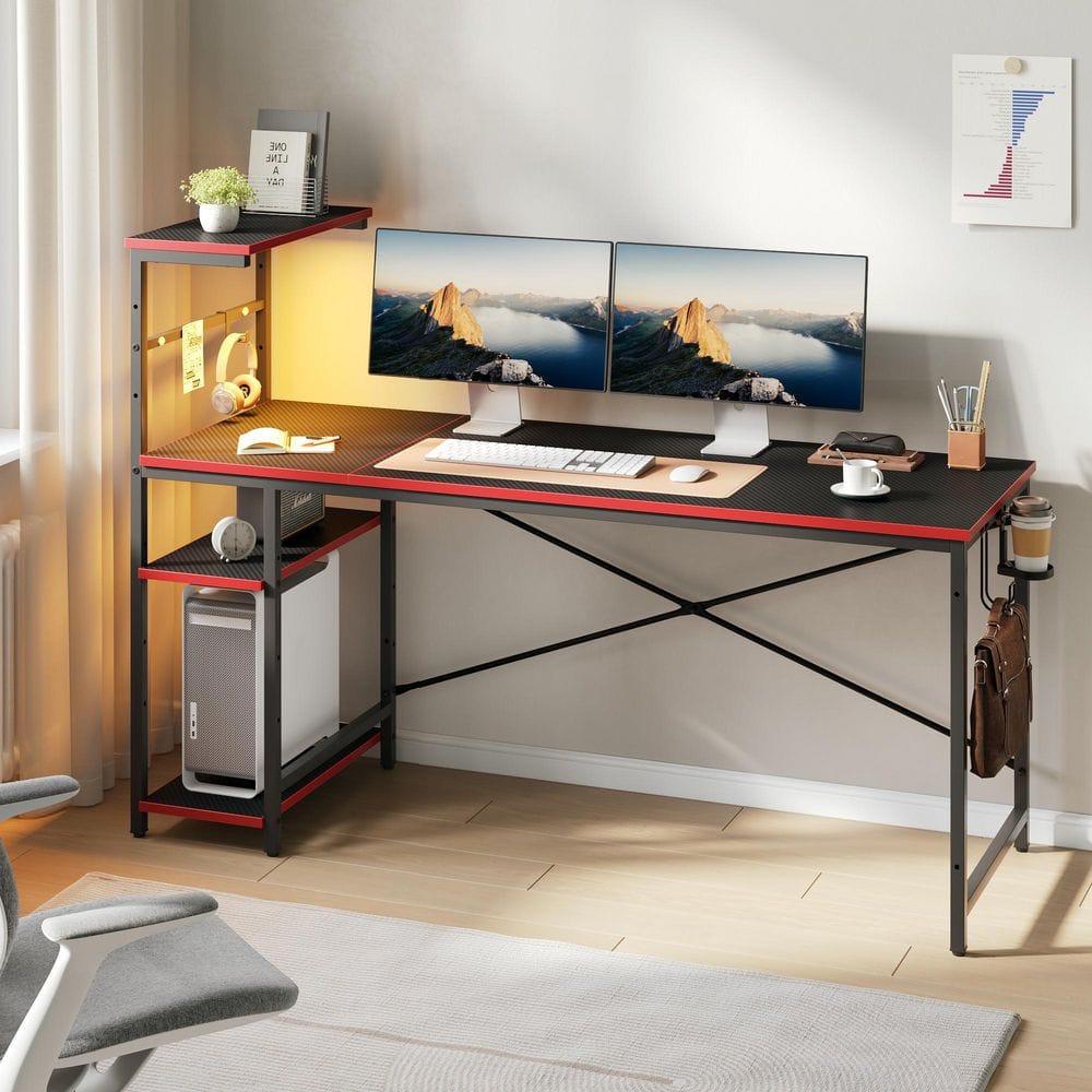 Reviews for Bestier 61 in. Rectangular Black Carbon Fiber Computer Desk ...