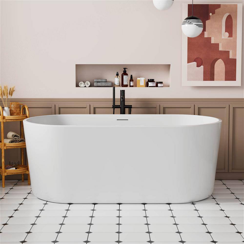 INSTER 59 in. Modern Luxury Acrylic Freestanding Flatbottom Tub Curve ...
