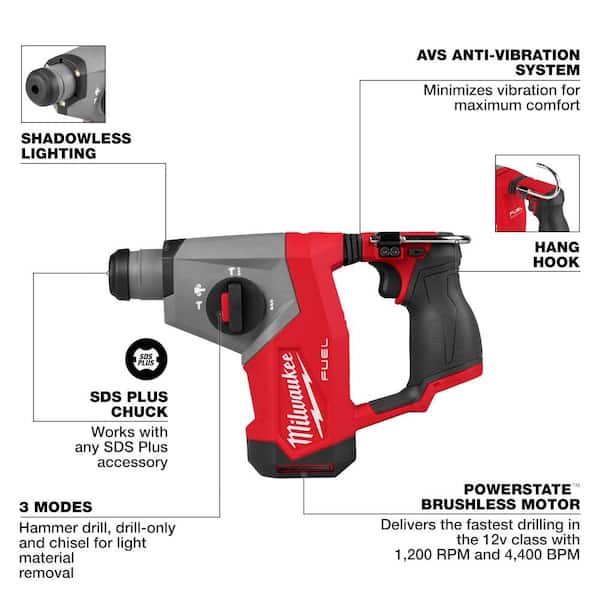 Milwaukee M12 FUEL 12V Lithium-Ion Brushless Cordless 5/8 in. SDS-Plus ...