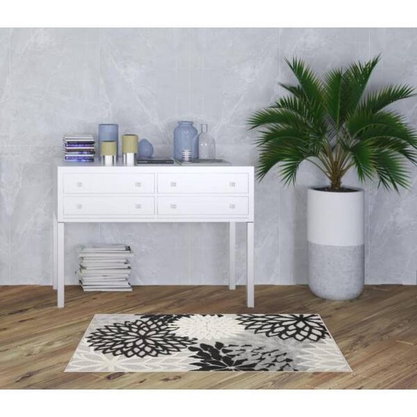 HomeRoots Black, White 3 ft. x 5 ft. Woven Abstract Polyester Rectangle Indoor/Outdoor Area Rug ...