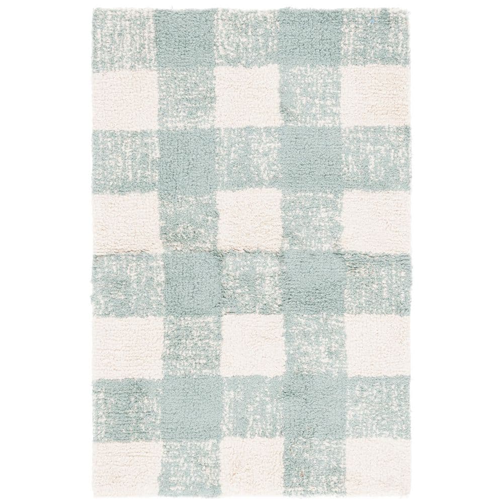 SAFAVIEH Easy Care Ivory/Teal 3 ft. x 5 ft. Solid Lattice Grid Area Rug ...