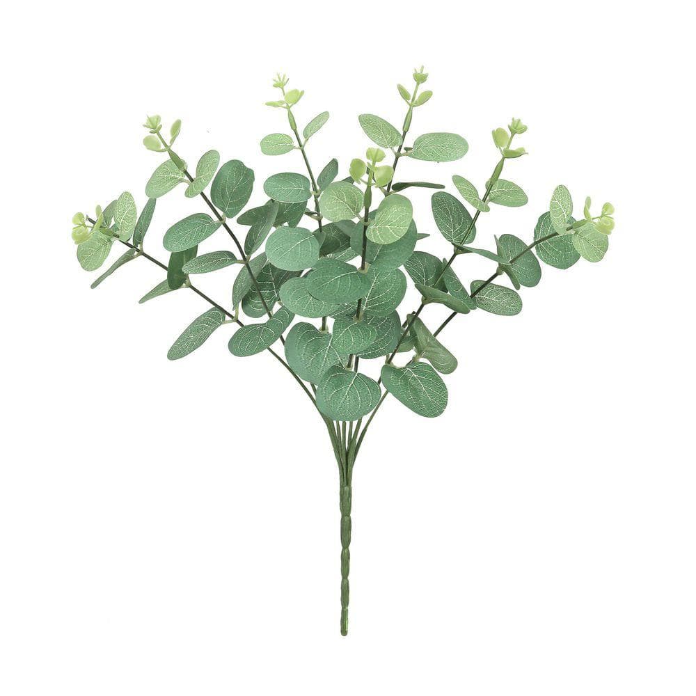 LIVING LUXURY 13 in. Artificial Eucalyptus Leaf Stem Plant Greenery ...
