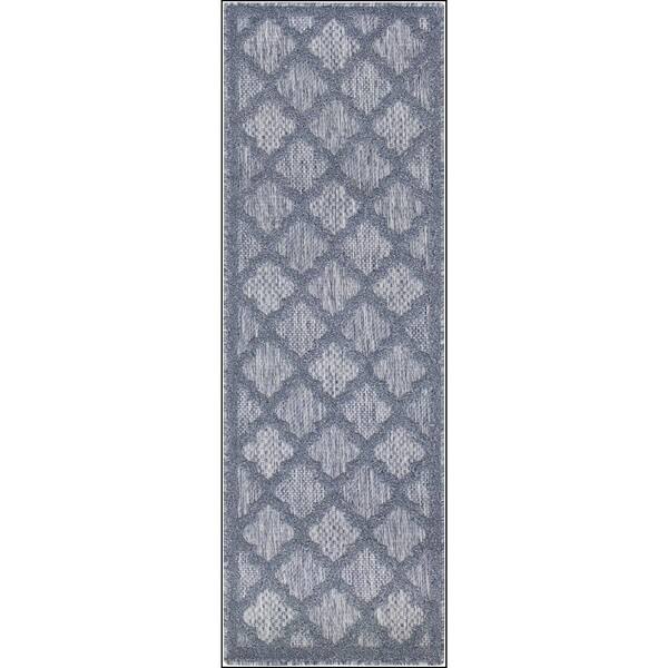 Nourison Easy Care Denim Blue 2 ft. x 6 ft. Trellis Contemporary Runner ...