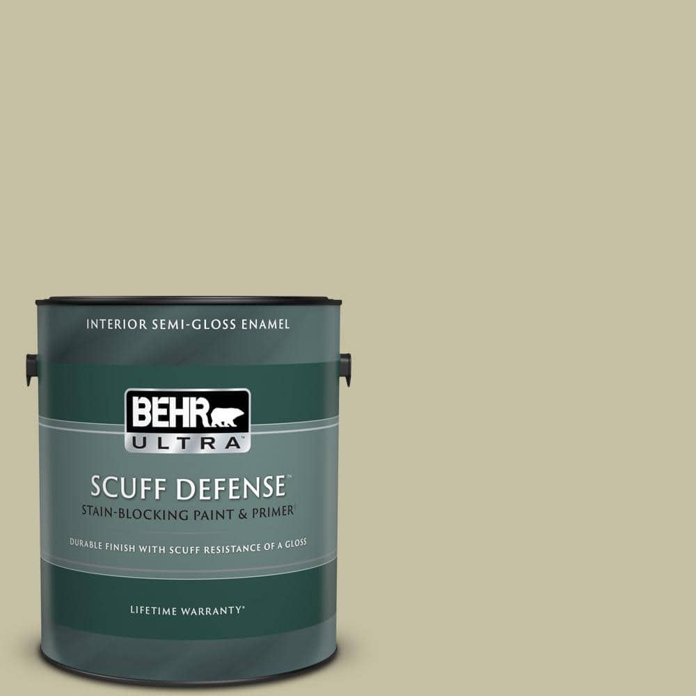 BEHR ULTRA 1 gal. #S350-3 Washed Olive Extra Durable Semi-Gloss Enamel ...