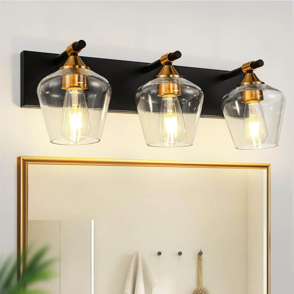 Briignite 22 in. Vintage 3-Light for Bathroom Vanity Light with Clear ...