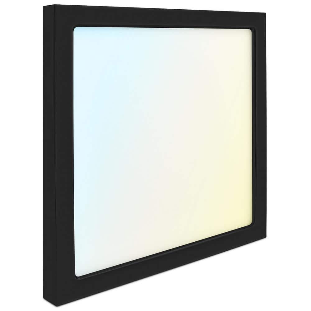 LUXRITE 9 in. Black Modern Square LED Flush Mount Ceiling Light ...