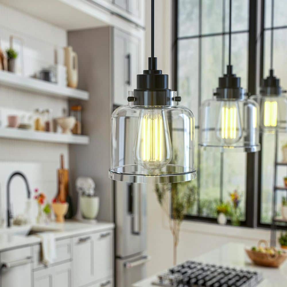 LANSEKI Chavenay Modern Farmhouse 1-Light Matte Black Dimmable Pendant ...