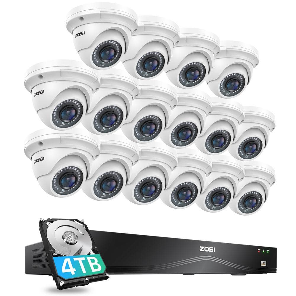 ZOSI 4K 16-Channel POE NVR Home Security Camera System wiith 4TB HDD and 16 Wired 5MP Outdoor ...