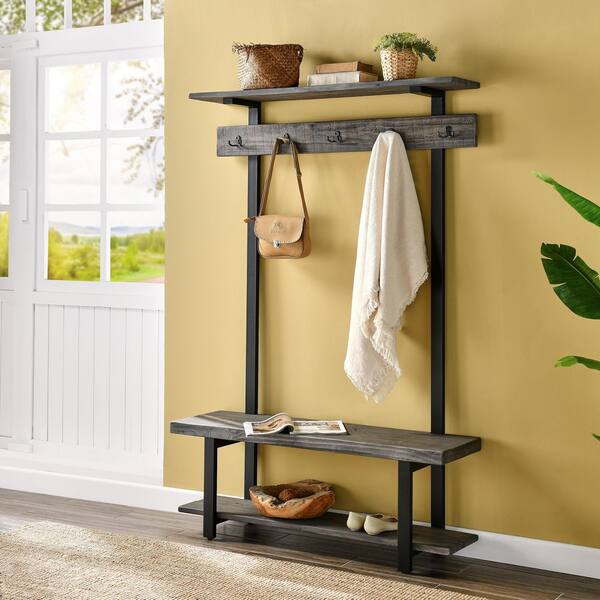 Alaterre Furniture Pomona Slate Gray Wood Entryway Hall Tree with Bench ...