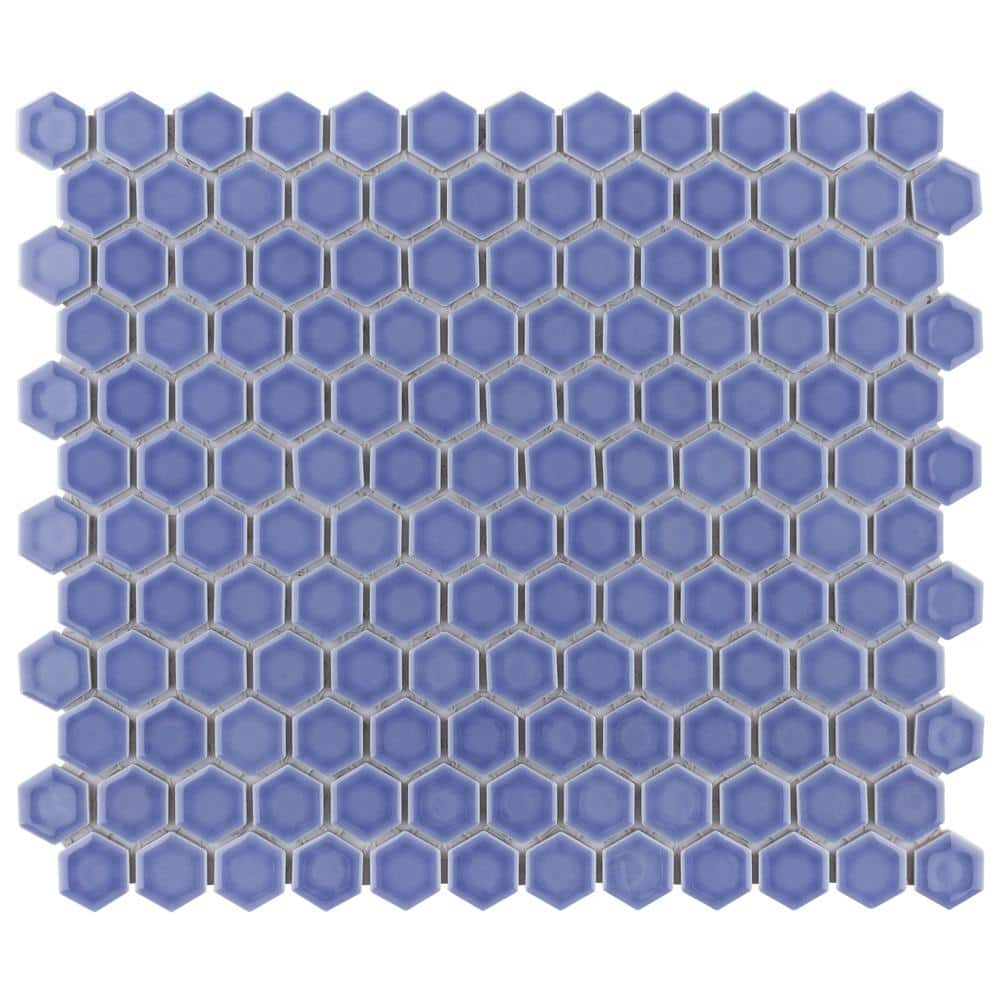 Merola Tile Tribeca 1 in. Hex Glossy Periwinkle 6 in. x 6 in. Porcelain ...