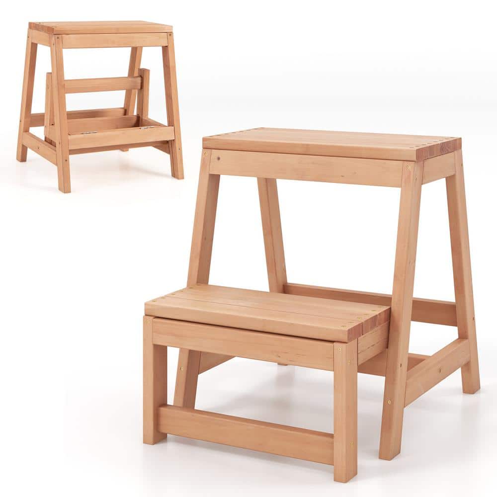 ANGELES HOME 2-Step Reach 1.5 ft. Wood Step Stool 200 lbs. Load ...