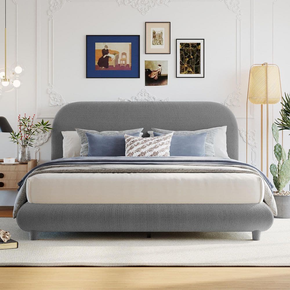 Noble House Hunter Gray Wood Frame Queen Size Teddy Fleece Fabric ...