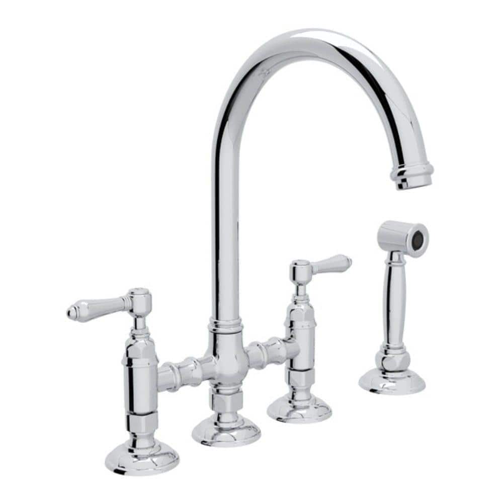 ROHL Double Handle Bridge Kitchen Faucet in Polished Chrome ...
