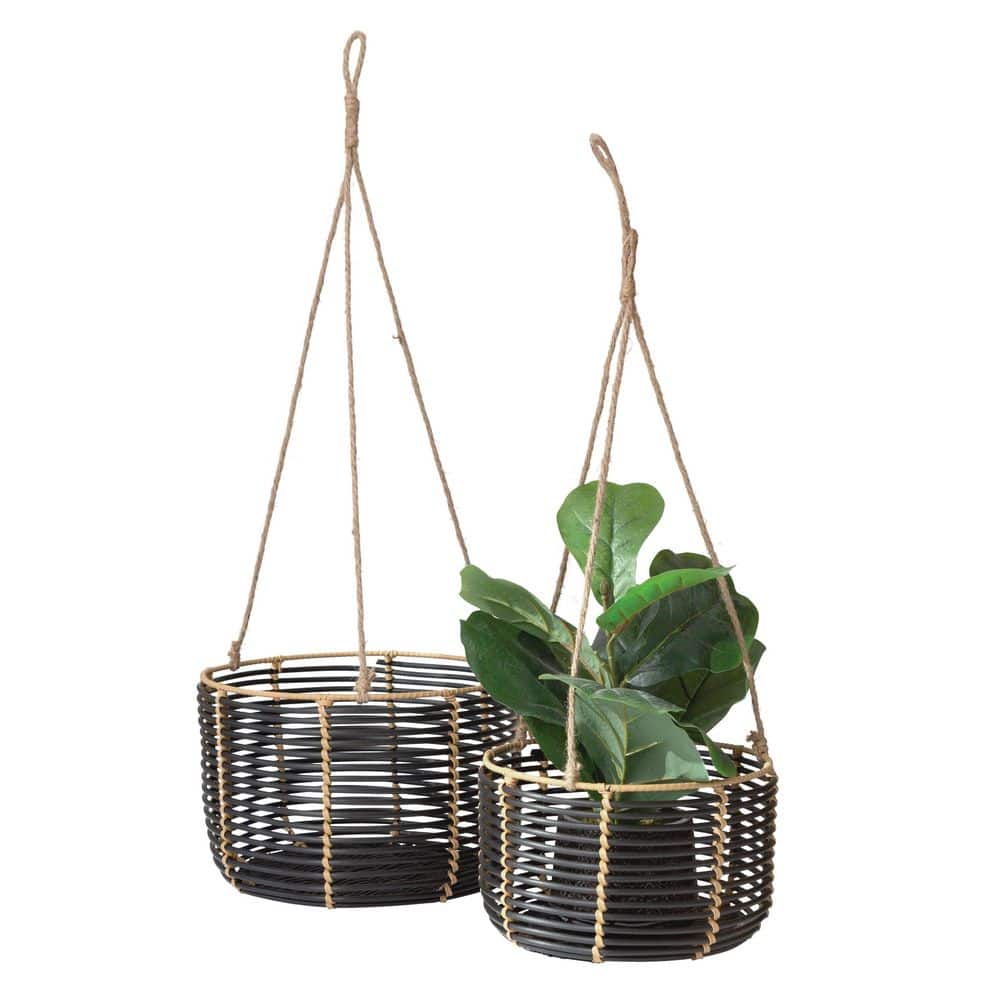 RGI Home 12 in. W and 10 in. W Indoor Outdoor Black Resin Rattan ...