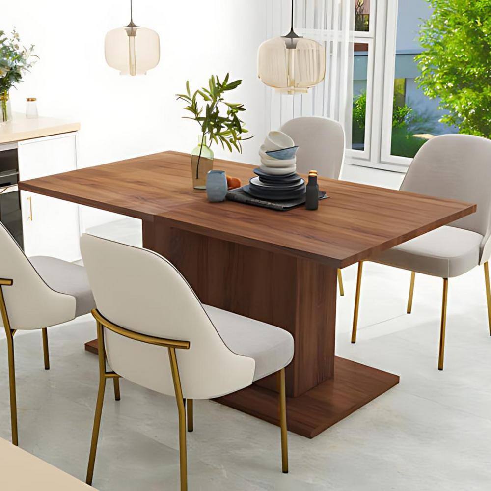 Homy Casa COFOE Farmhouse Style Walnut Brown Rectangle Wood Top 63 in ...