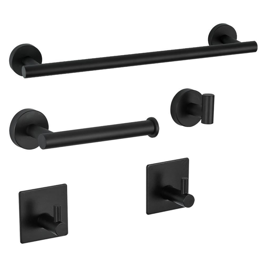 5-Piece Bath Hardware Set Included in Towel/Robe Hook in Matte Black ...