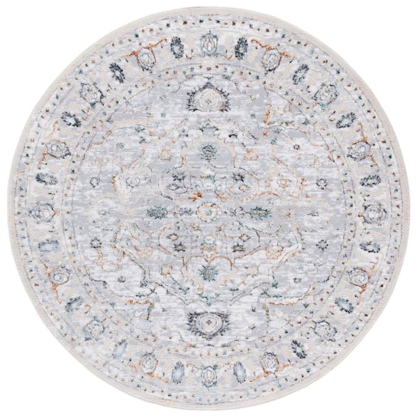SAFAVIEH Alenia 7 ft. x 7 ft. Gray/Beige Gold Floral Medallion Round ...