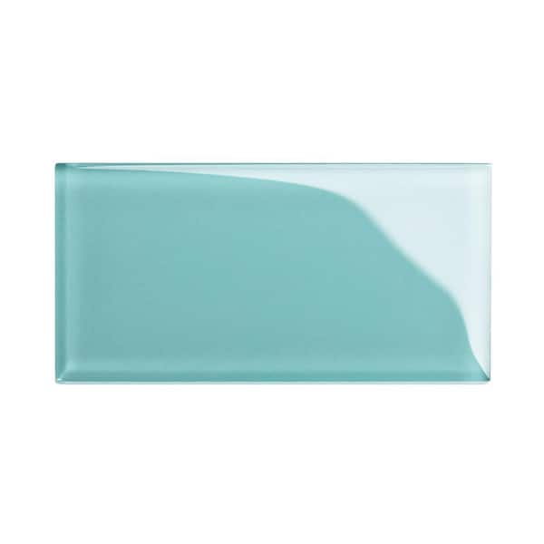 Giorbello Teal 6 in. x 6 in. x 8mm Glass Subway Tile Sample G6111-SMPL ...