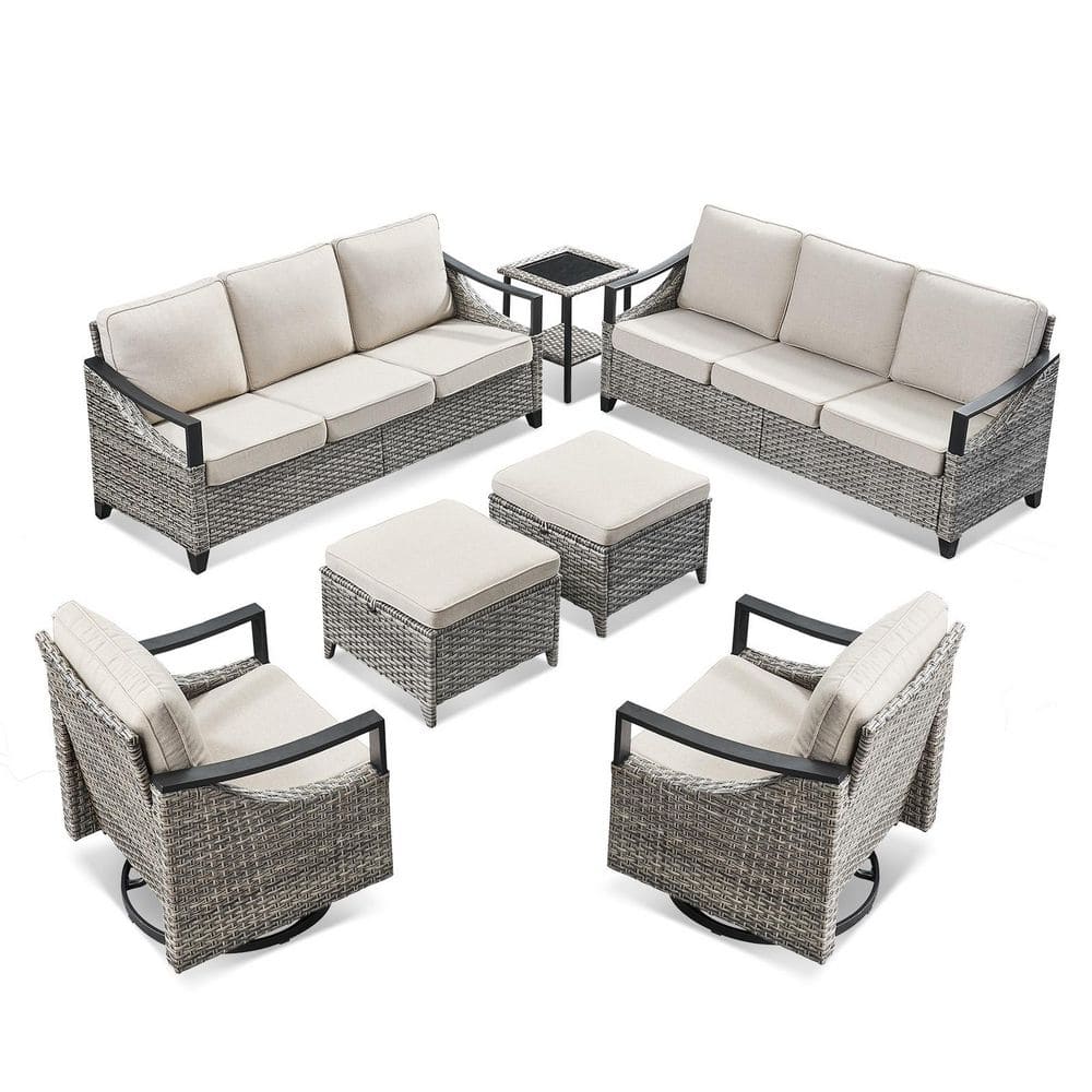 Buenaola 7-Piece Metal and Wicker Patio Conversation Set with Swivel ...