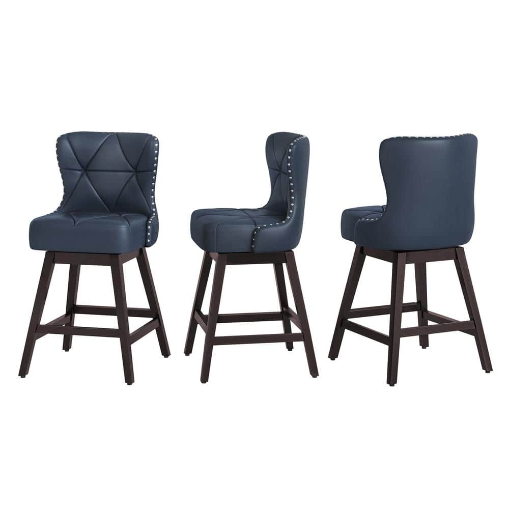 OrangeOne Hampton 26 in. Navy Blue Faux Leather Upholstered Counter ...