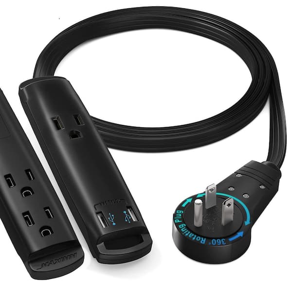 MAXIMM 3 ft. 16 / 3 Light Duty Indoor Extension Cord with 360° Rotating ...