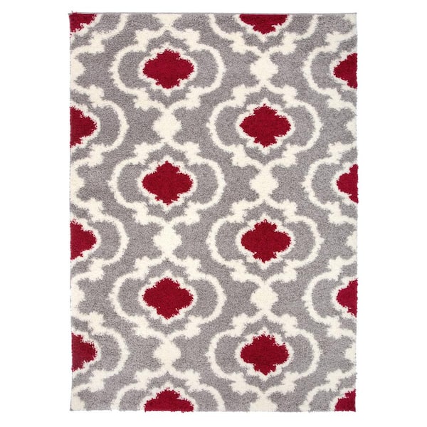 World Rug Gallery Moroccan Trellis Cozy Shag Red 5 ft. 3 in. x 7 ft. 3 ...