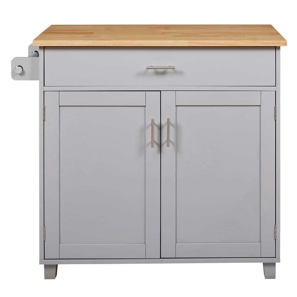Hooseng Grey Rubber Wood Top Kitchen Cart Divider and Internal Storage ...