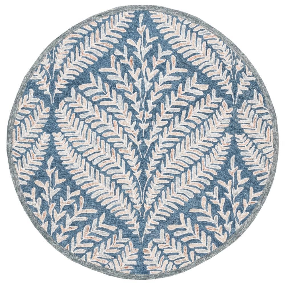 SAFAVIEH Capri Gray/Ivory 5 ft. x 5 ft. Geometric Leaf Round Area Rug ...