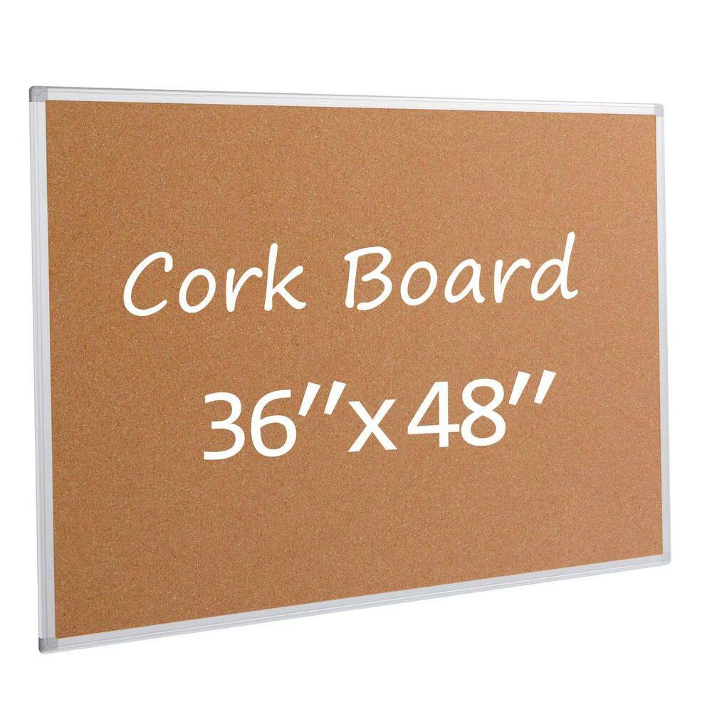 Large Wall Mounted Cork Notice Pin Board 36 x 48 in. Aluminum Frame ...