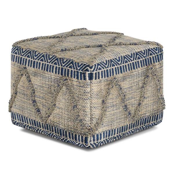 Simpli Home Sweeney Boho Square Pouf in Blue, Natural Handloom Woven Pattern AXCPF-64-BU - The ...