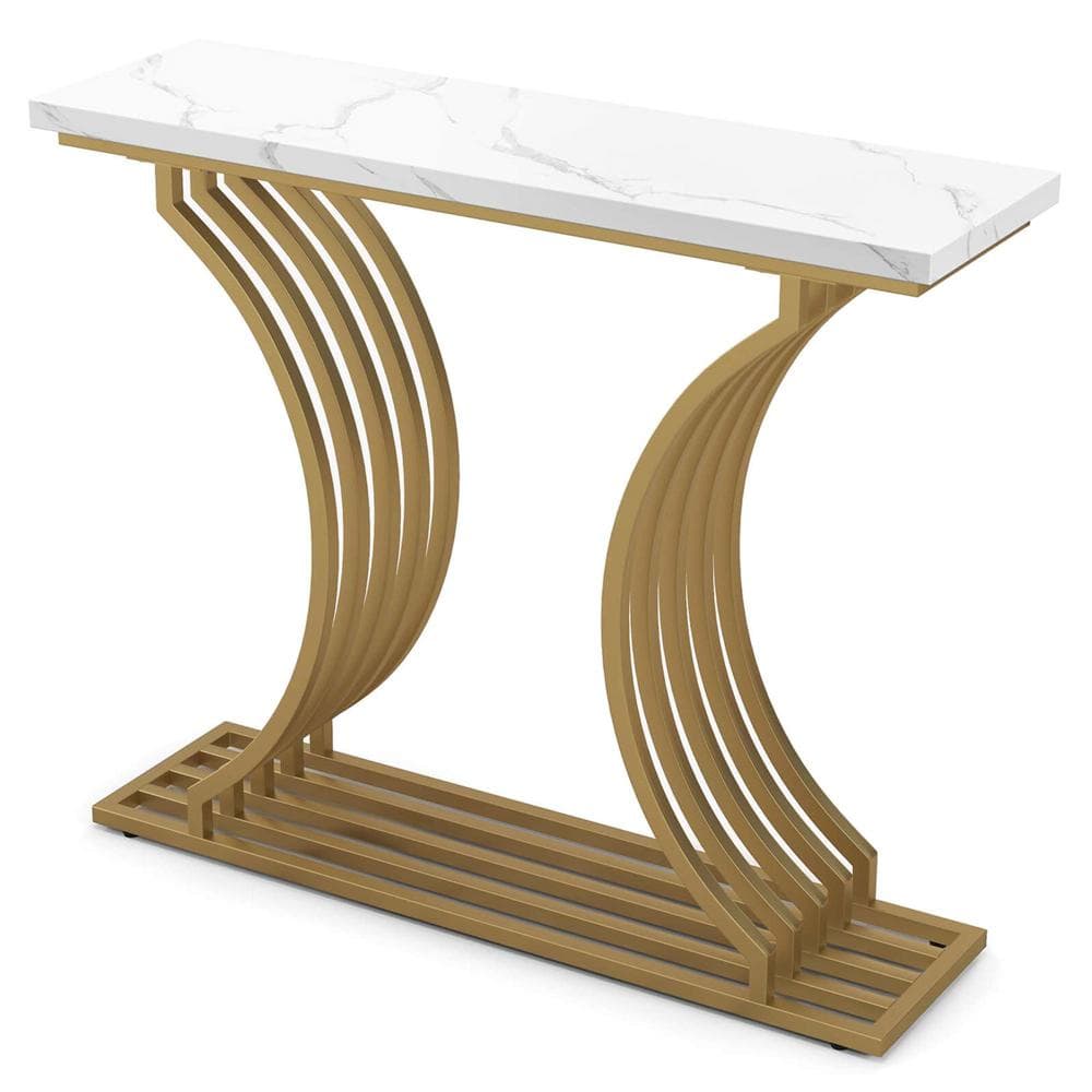 Costway 39 in. Gold Rectangle Wood Console Table Entryway Table with ...