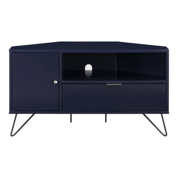 Furniture of America Chappa 41.38 in. Navy Corner TV Stand Fits TV s up to 47.58 in. with Open Shelf IDF 5135NV TV