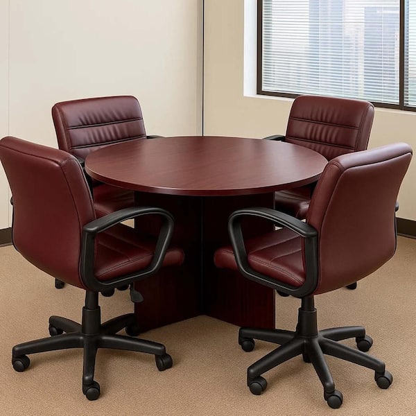 Benjara Zoa 47 in. Round Mahogany Red Wood Office Desk BM340798 - The ...