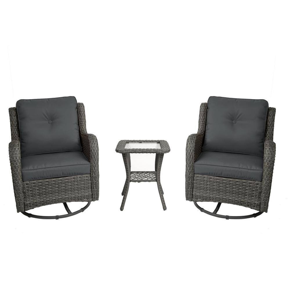 Uixe 2-Piece Patio Swivel Wicker Outdoor Rocking Chairs with Dark Gray ...