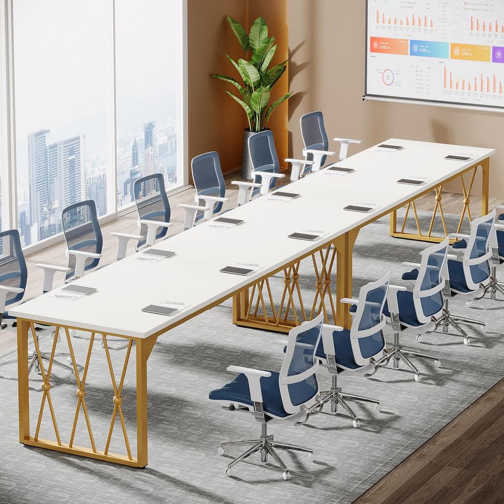 BYBLIGHT Capen 78.7 in. Rectangular White and Gold Engineered Wood ...