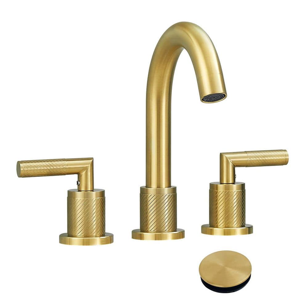Brushed Gold Widespread 2-Handle 7. 9 in. High Bathroom Faucet with Pop ...