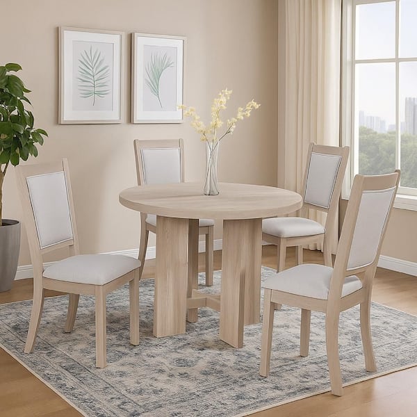 Benjara Moyo 5-Piece Round Light Gray and Dove Gray Wood Top Dining ...