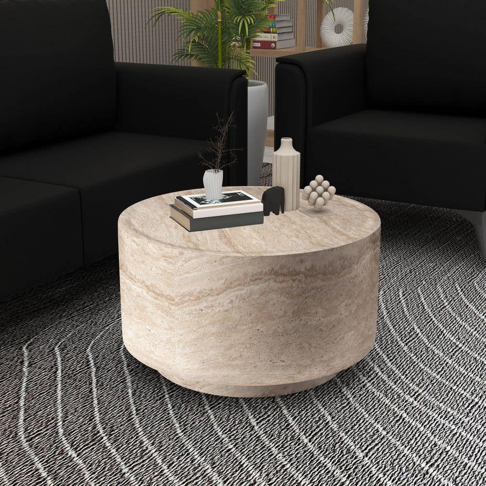 Leisuremod Minimalist Side Table with Assembled 36 in. Round Modern Fiberstone Top Accent Table ...