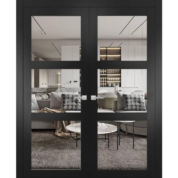 Sartodoors 48 in. x 80 in. 2 Panel Black Matte Finished Solid Wood ...