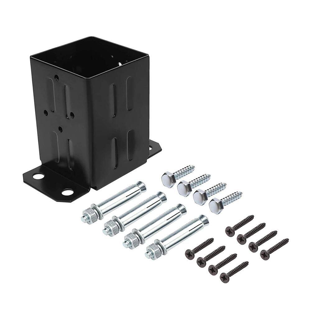 Afoxsos Steel Black 4 x 4 Wood Fence Post Anchor Base with Wood Screws ...