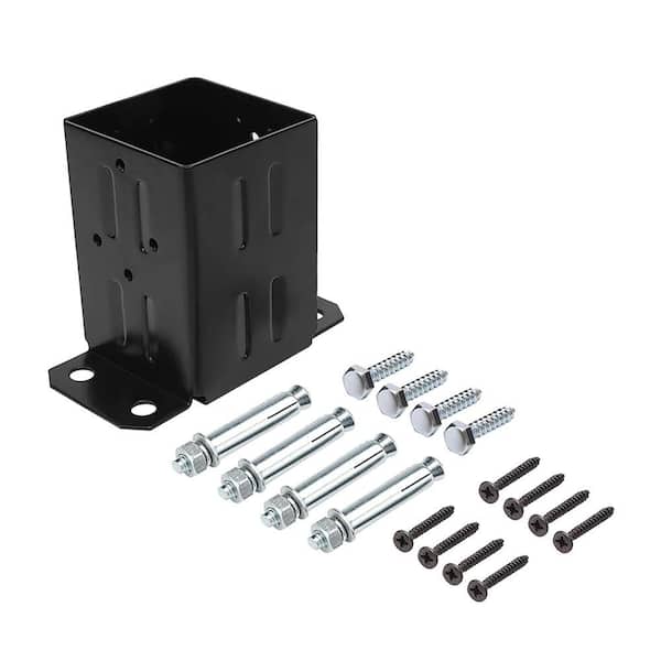 Afoxsos Steel Black 4 x 4 Wood Fence Post Anchor Base with Wood Screws ...