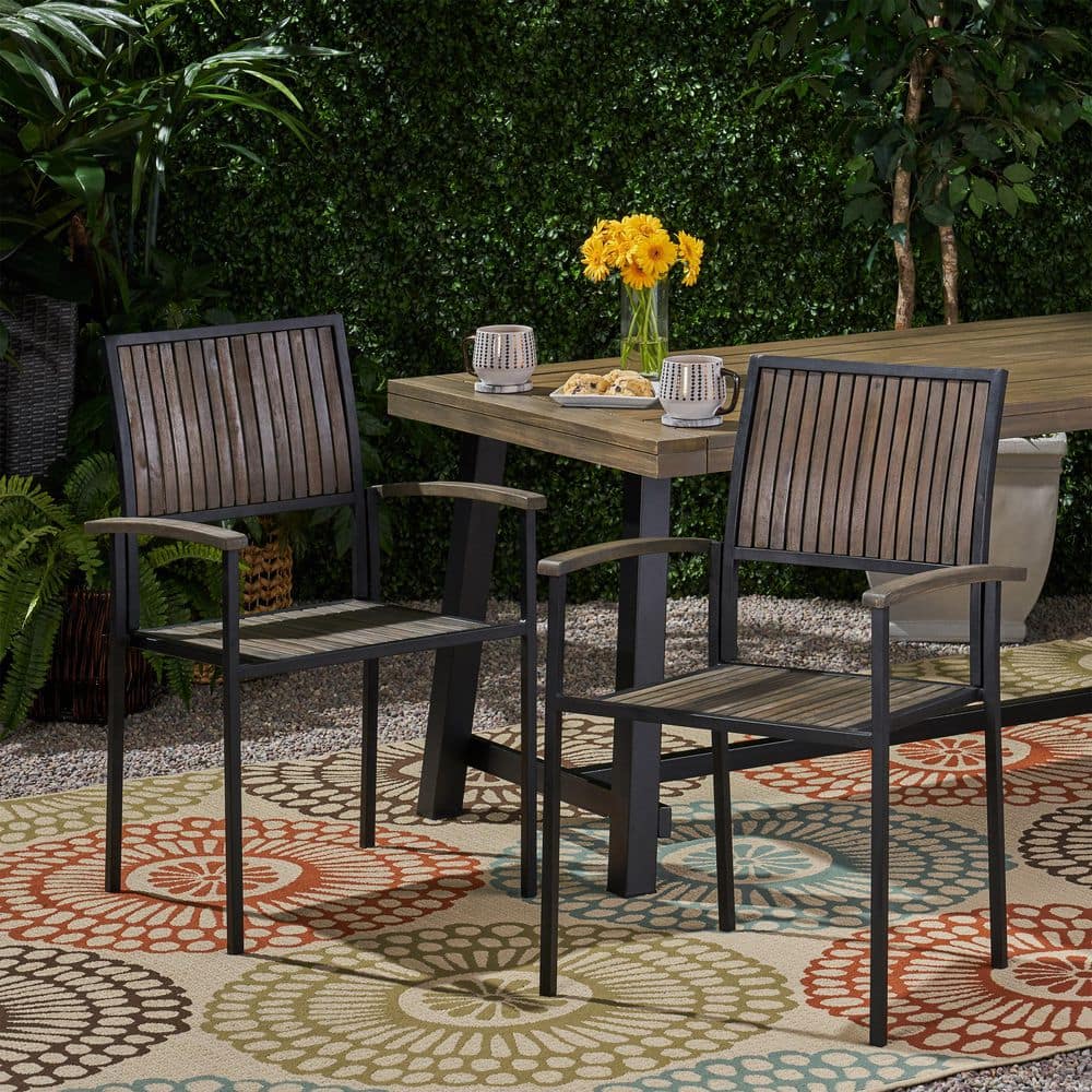 Sudzendf 2-Piece Acacia Wood Outdoor Dining Chair, Patio Furniture Set ...