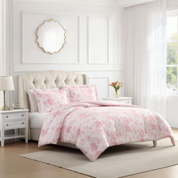 Laura Ashley Anja Textured Toile 3-Piece Pink Cotton Full/Queen ...