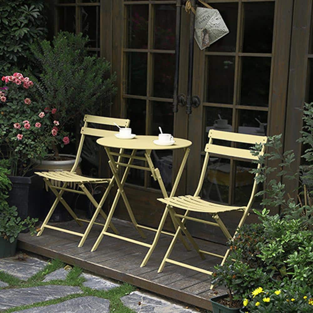 Cesicia 3-Piece Metal Foldable Outdoor Bistro Set in Yellow 2PT013006 ...